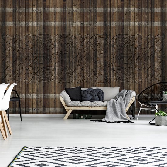 Fotobehang - Vlies Behang - Houten Planken met Motief - 254 x 184 cm | bol
