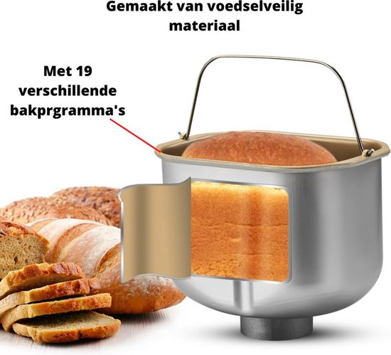 Bolture Broodbakmachine - Broodmachine - 1000 gram - 19 in 1 - 650W | bol