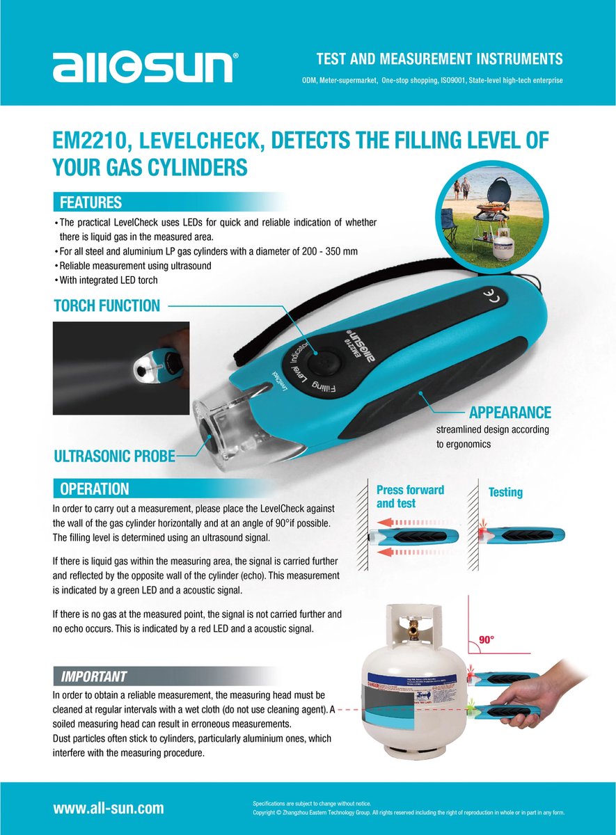Allosun EM2210 gasfles inhoud meter - stacaravan - gasfles | bol