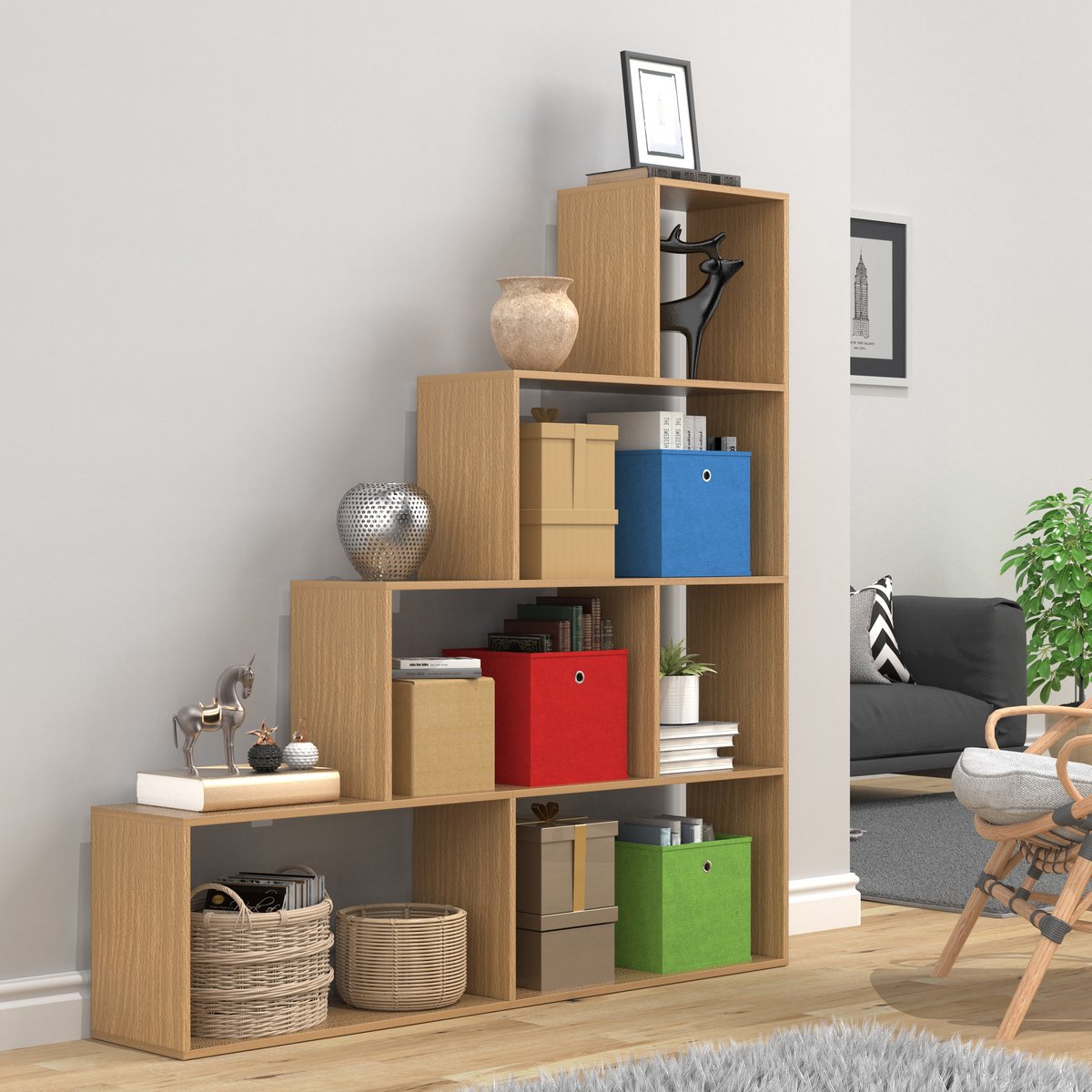 VCM Holz Stand Treppenregal Stufenregal Standregal Raumteiler ...