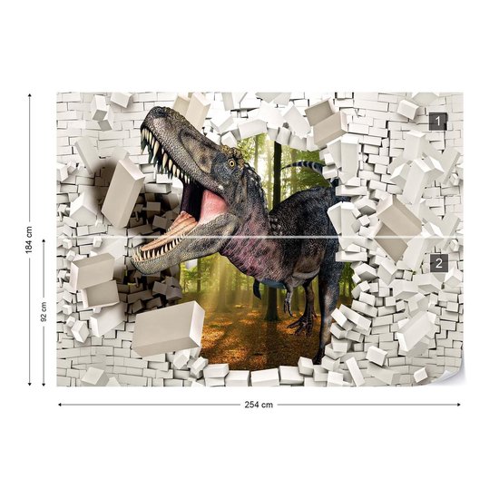 Fotobehang - Vlies Behang - Dinosaurus door de Stenen Muur 3D - Dino ...