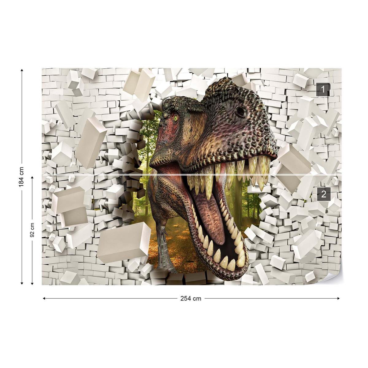 Fotobehang - Vlies Behang - 3D Dinosaurus door de Stenen Muur - Dino ...