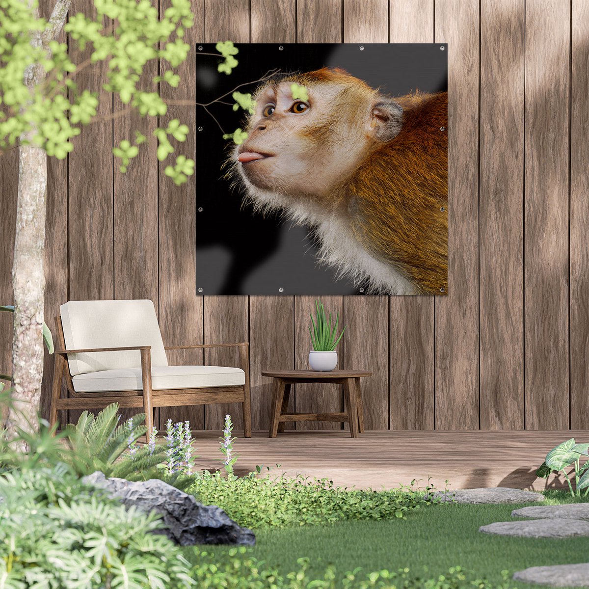 Gards Tuinposter Apenkop met Zijn Tong uit - Aap - 110x110 cm ...