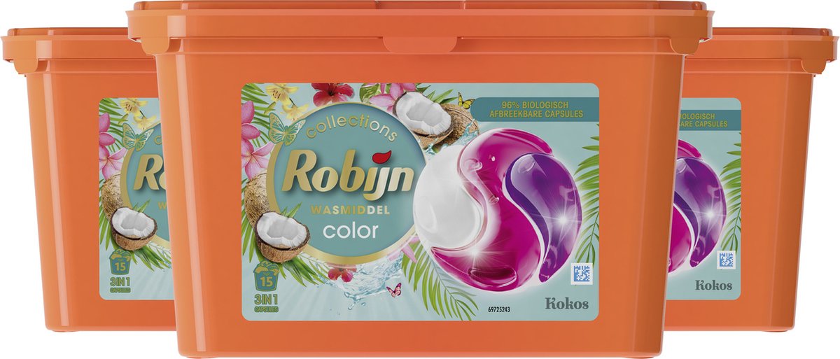 Robijn Collections Color Kokos 3-in-1 Wascapsules - 3 x 15 wasbeurten ...