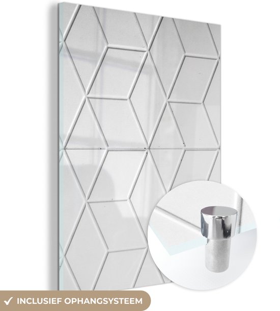 Glasschilderij - Wit - Patronen - Design - Steen - Ruit - 120x160 cm ...