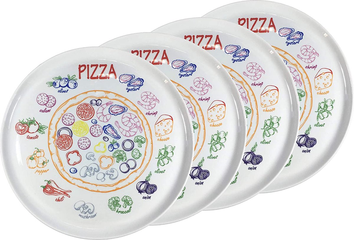 Set de 4 assiettes à pizza assiettes petit-déjeuner en porcelaine ...