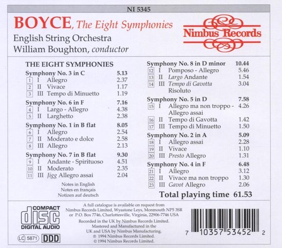 English Symphony Orchestra, William Boughton - Boyce: The Eight ...