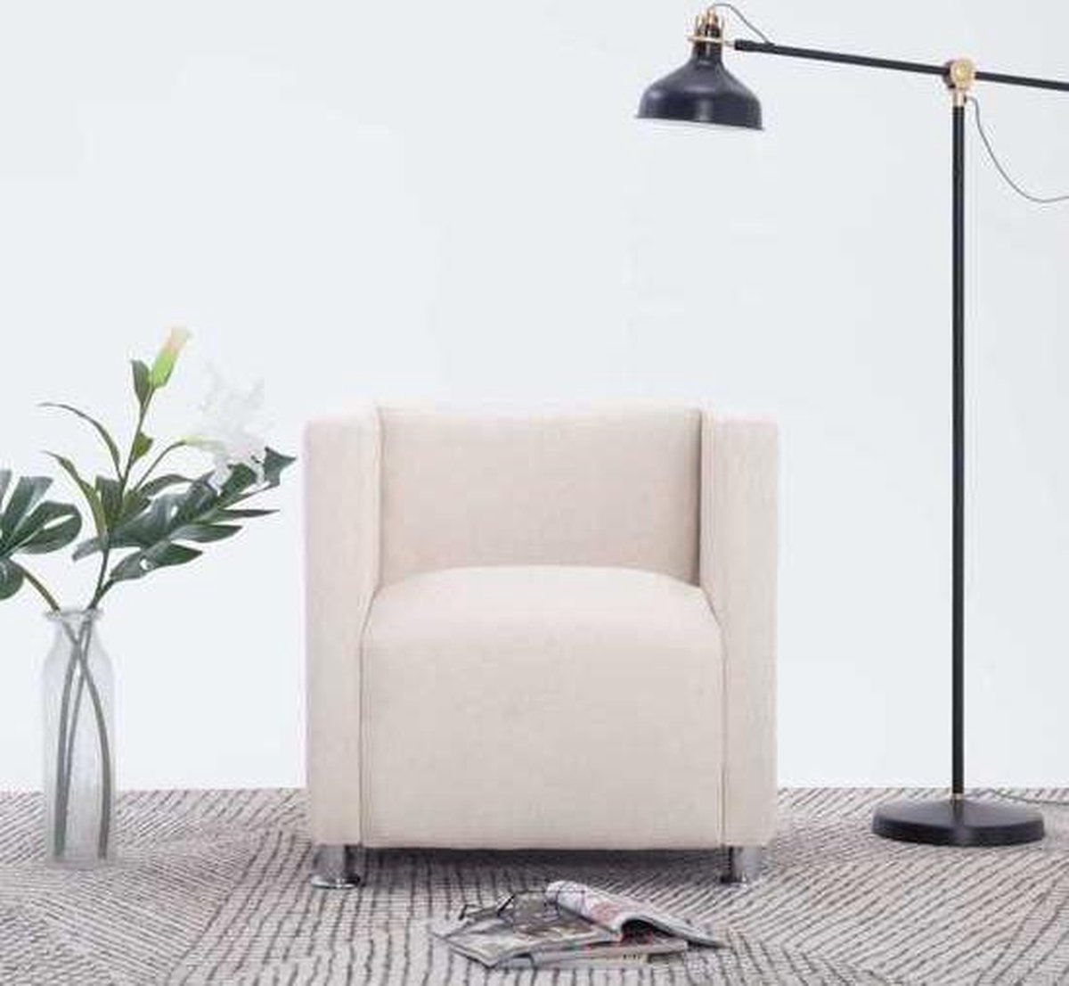 Fauteuil Stof Creme Beige met Armsteun / Loungestoel (INCL deken ...