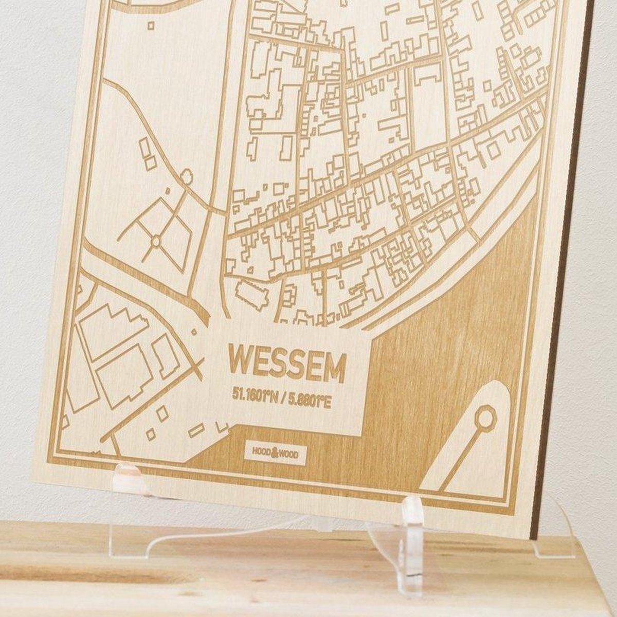 Kaart Wessem - Gegraveerde stadskaart Hood&Wood - Hout, A4 | bol.com
