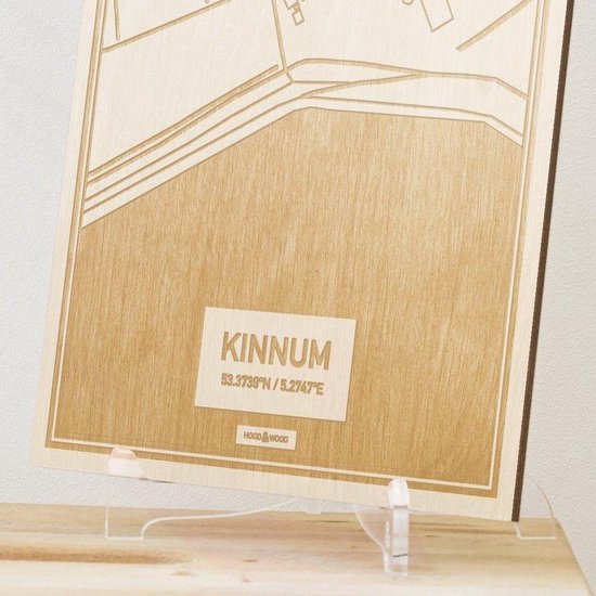 Kaart Kinnum - Gegraveerde stadskaart Hood&Wood - Hout, A4 | bol.com