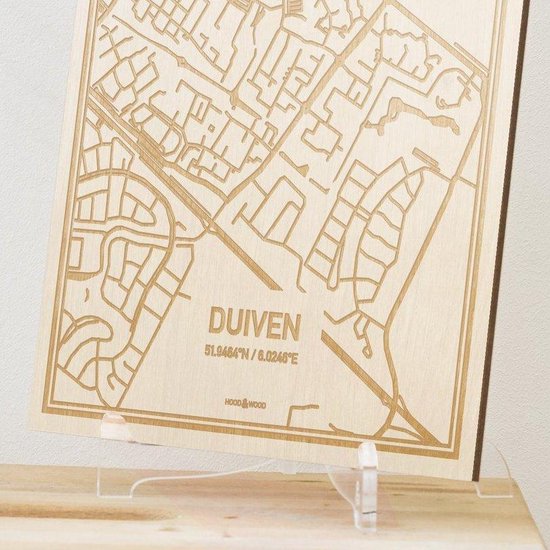 Kaart Duiven - Gegraveerde stadskaart Hood&Wood - Hout, A4 | bol.com