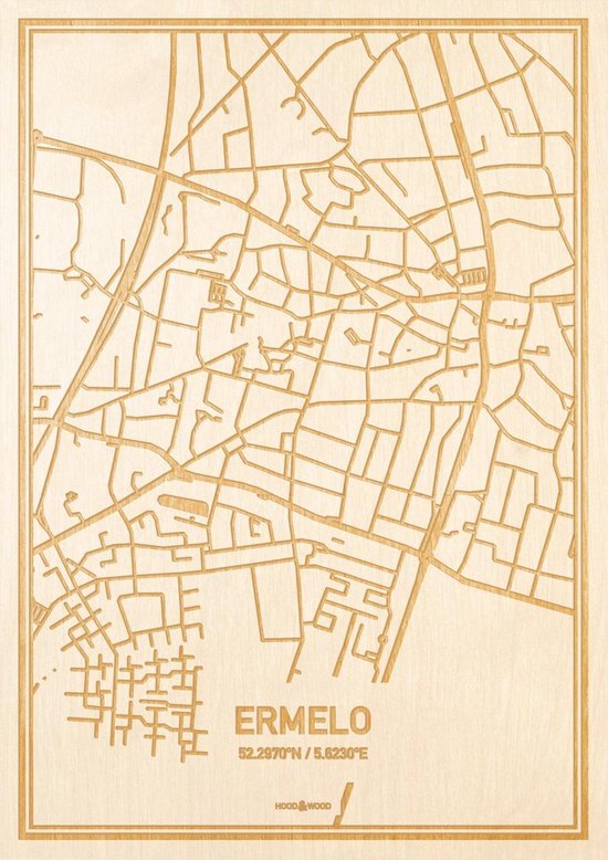 Kaart Ermelo - Gegraveerde stadskaart Hood&Wood - Hout, A4 | bol.com