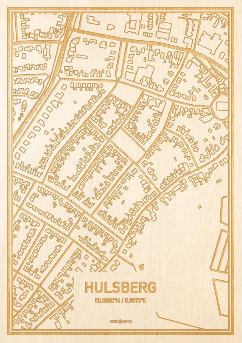 Kaart Hulsberg - Gegraveerde stadskaart Hood&Wood - Hout, A4 | bol.com