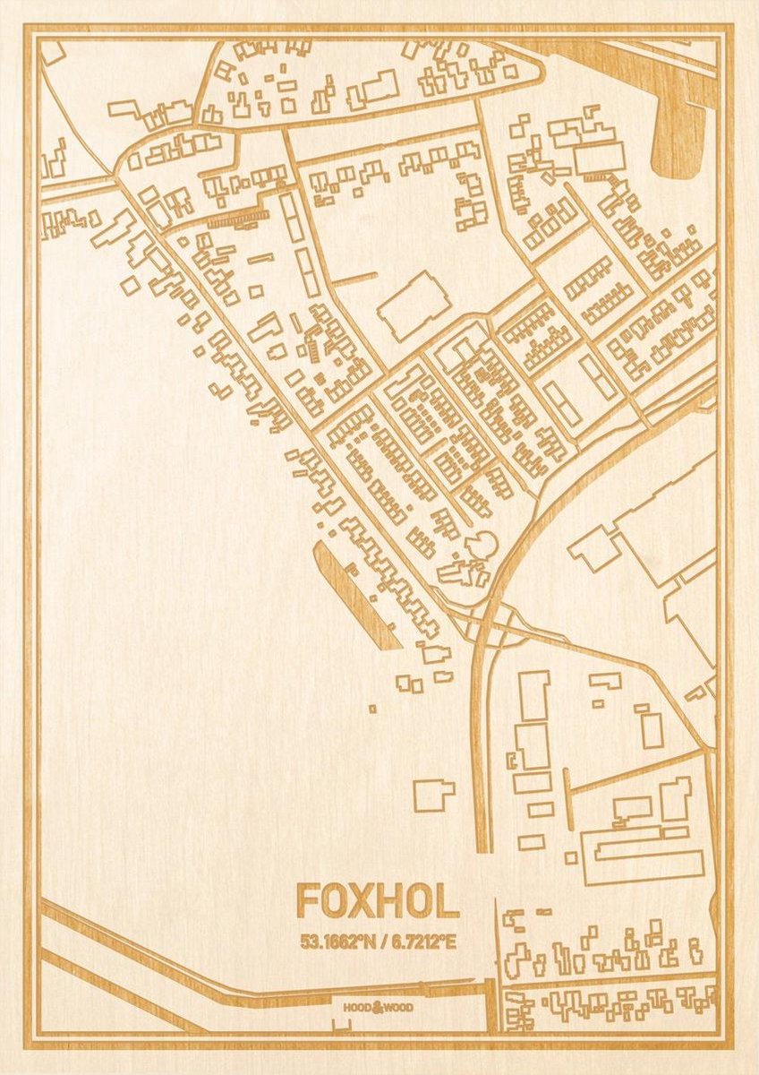 Kaart Foxhol - Gegraveerde stadskaart Hood&Wood - Hout, A4 | bol.com