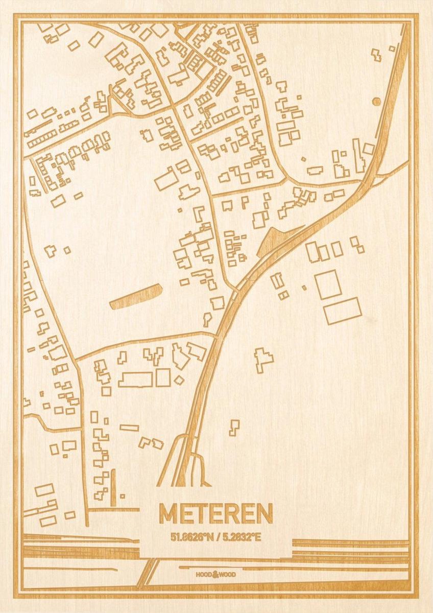 Kaart Meteren - Gegraveerde stadskaart Hood&Wood - Hout, A4 | bol.com