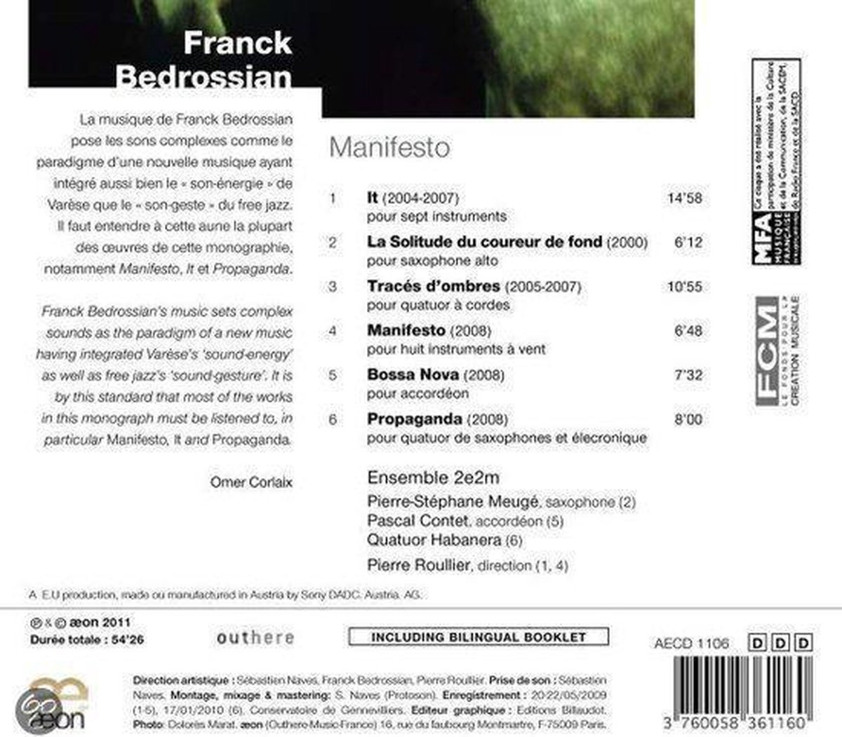 Franck Bedrossian/Manifesto, Pascal Contet | CD (album) | Muziek | bol.com