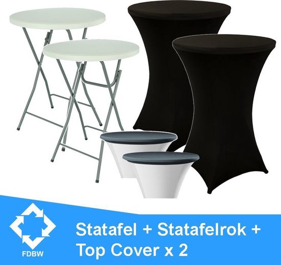 Statafel x 2 + Zwarte Statafelrok x 2 + Top Cover x 2 – 80 cm Dia x 110 cm hoog –... | bol.com