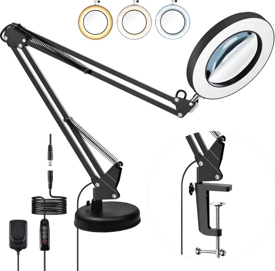 Dimmable Daylight LED Magnifying Lamp - 10x Magnifier with Light Stand ...