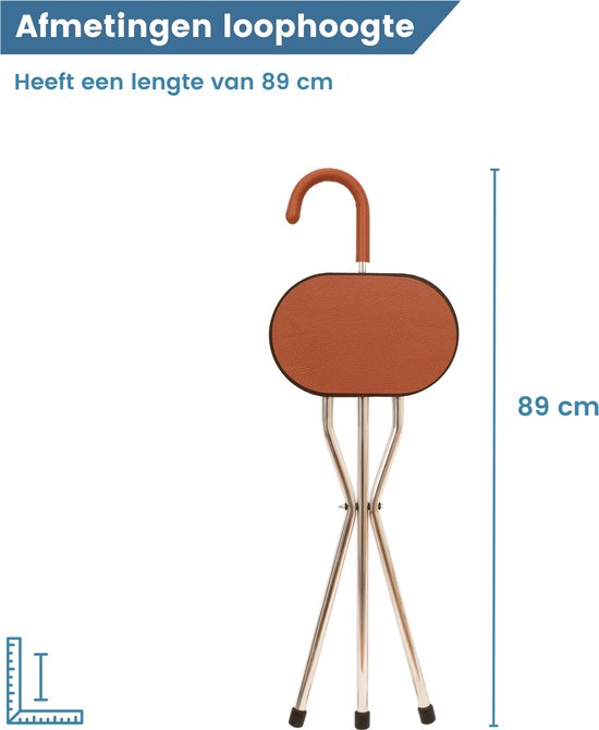 Classic Canes Wandelstok met zitje - Bruin - Leer - Driepoot - Max ...