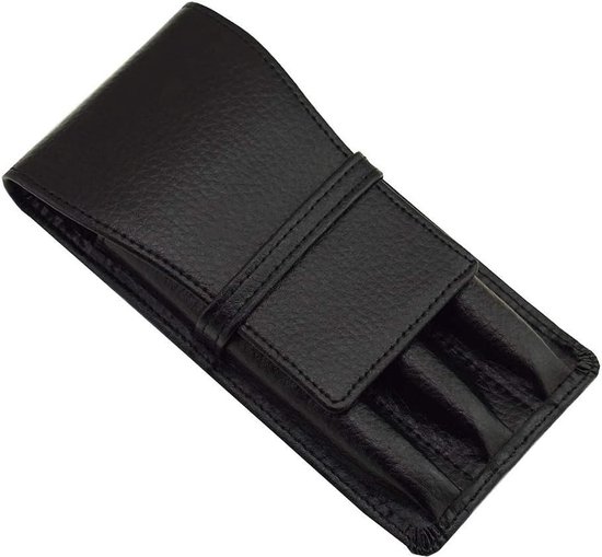 Leather Fountain Pen Case for 3 Pens - Black Color Organizer Carrying ...