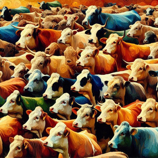 Olieverf vee schilderij | Vibrant Visions: Expressive Livestock in ...
