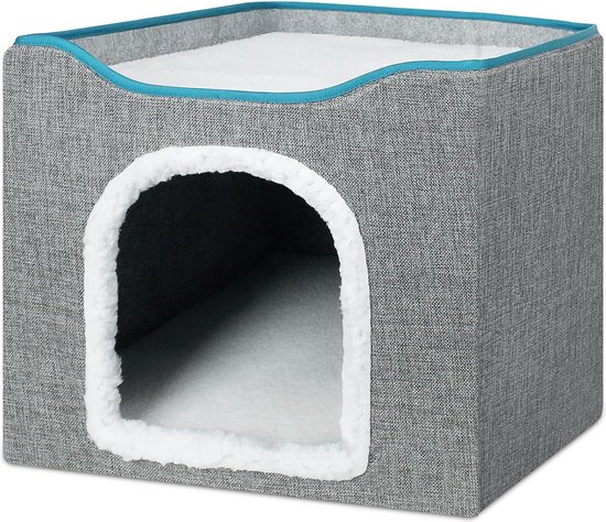 Inklapbare kattenmand met krabplank en speelbal - Grijs - 42 x 42 x 35 ...