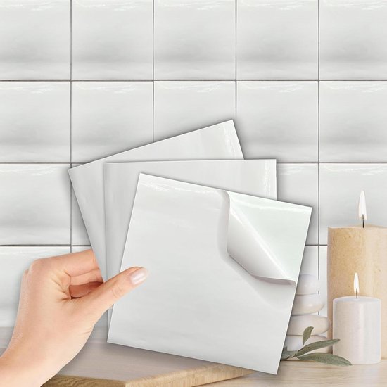 Tile Stickers Self-Adhesive Kitchen Wall - White - 50 Pieces - 15 x 15 ...