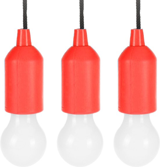 Treklamp LED licht - 3x - kunststof - rood - 15 cm - met koord van 90 ...