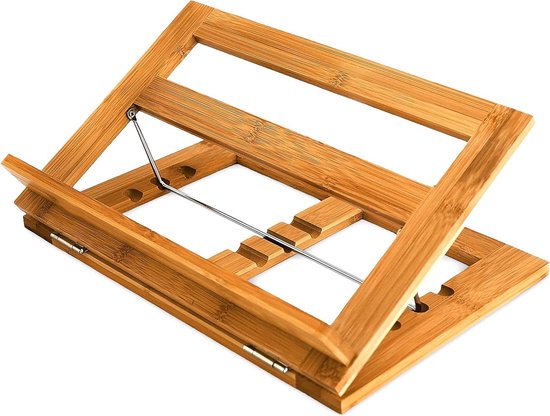 Bamboo Cookbook Stand/Holder Adjustable Angle Wood - Kitchen Recipe ...