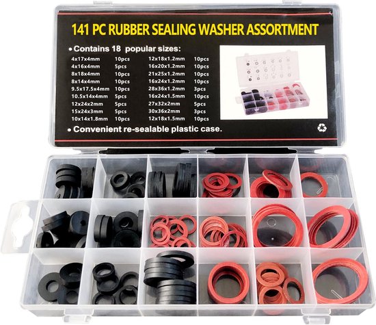 PUTEKCO 141 stuks rubberen afdichtingen, 18 maten afdichtingsringen ...