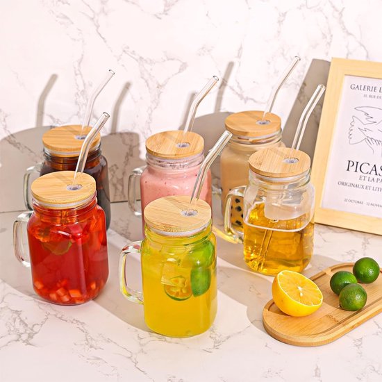 Drinkglazen met rietje en deksel, 4-delige set, cocktailglazen ...