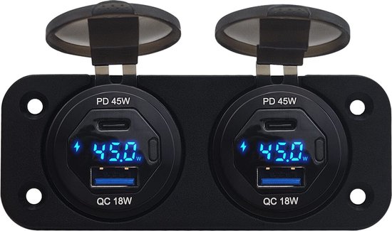 ProRide 12V USB/USB C Autolader 4 Poorten Inbouw met Schakelaar en ...
