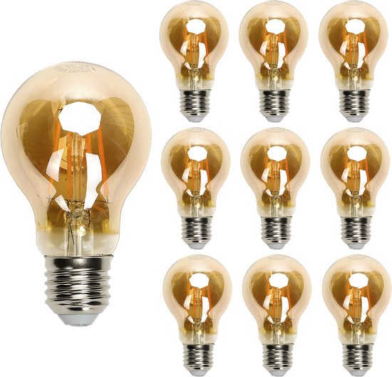 Bundelpakket | LED Filament lamp | Amber | 4W | A60 | E27 | 2200K | 10stuks | bol