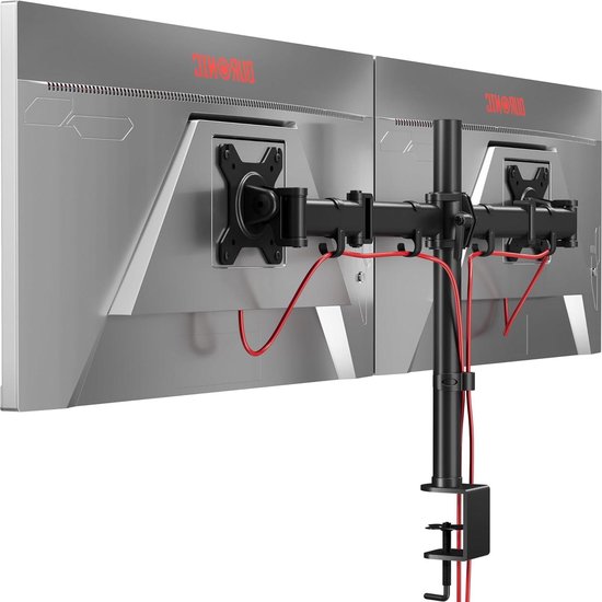 Dubbele Monitor Beugel Zwart Staal Verstelbare Hoogte Arm 13-27 inch ...