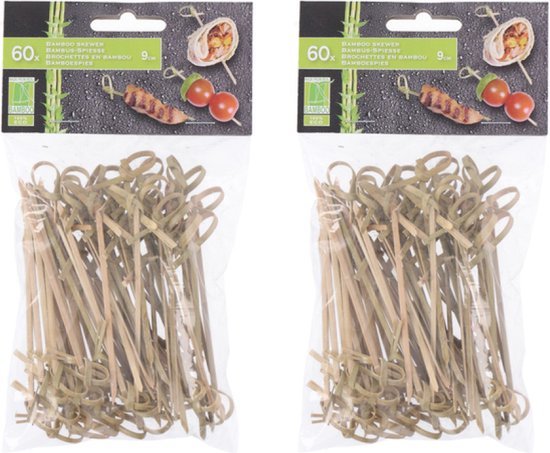 Hapjes/sate prikkers/spiesjes - bamboe hout - 120x stuks - 9 cm - amuse/bbq/feestje -... | bol