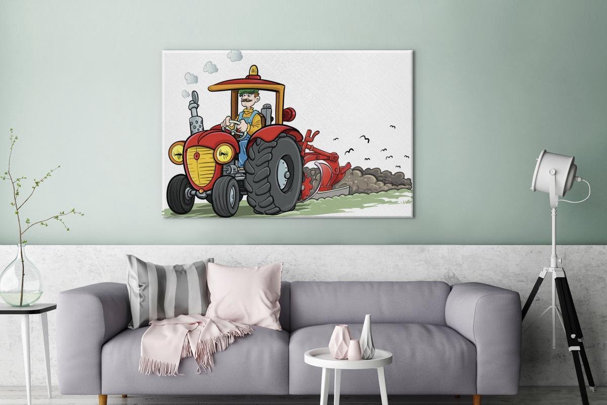 Canvas Schilderij Trekker - Boer - Rood - 140x90 cm - Wanddecoratie ...