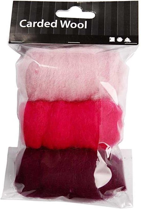 Gekaarde Wol, paars/roze harmonie, 3x10gr/ 1 doos | bol