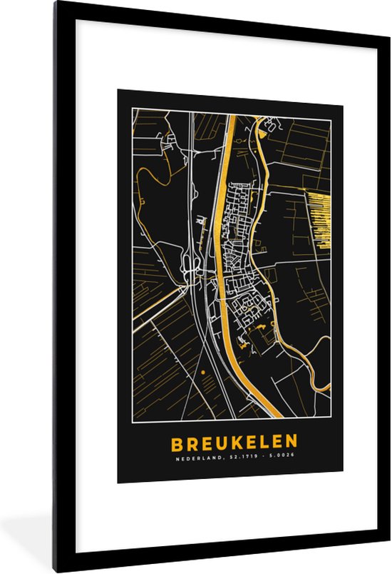 Fotolijst incl. Poster - Black & gold - Plattegrond - Breukelen - Kaart ...