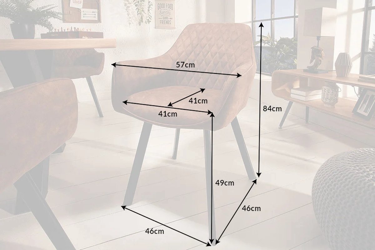 Retro stoel PALERMO vintage lichtbruin met armleuningen en sierstiksels ...