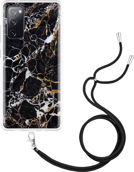 Cazy Hoesje met Koord geschikt voor Samsung Galaxy S20 FE - Zwart Goud Marmer | bol