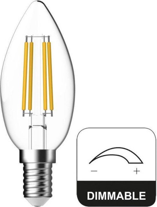 Energetic LED Filament kaarslamp B35 E14 4,8W 2700K 230V - Mat - Dimbaar - Warm Wit | bol