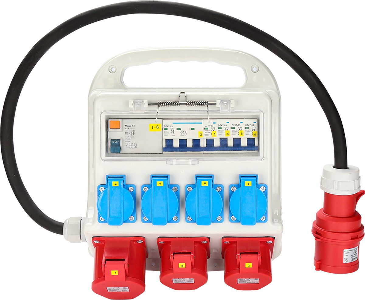 Stroomverdeler verdeler site stroomverdeler FI stroomonderbreker CEE 2x 16A + 1x 32A +... | bol.com