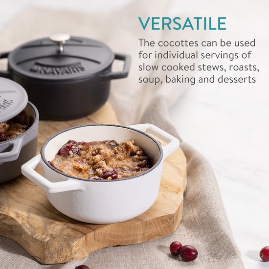 Navaris ronde gietijzeren mini pannetjes - 4x cocotte pannenset met ...