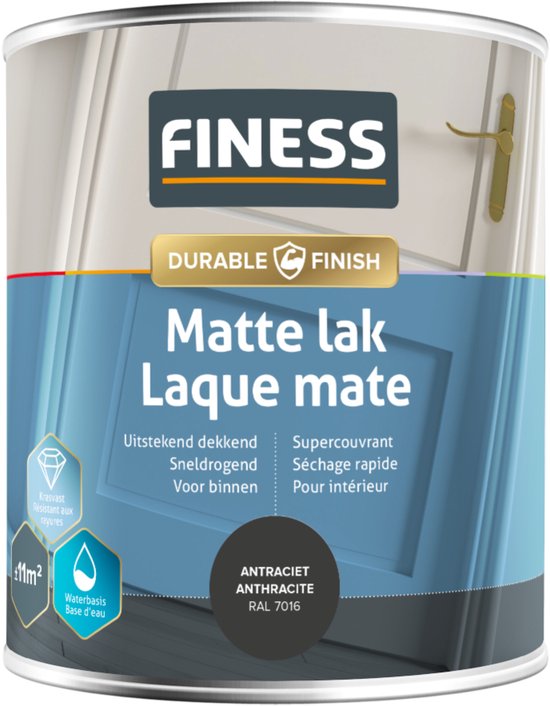 Finess matte lak waterbasis - antraciet grijs (RAL 7016) - 750 ml. | bol