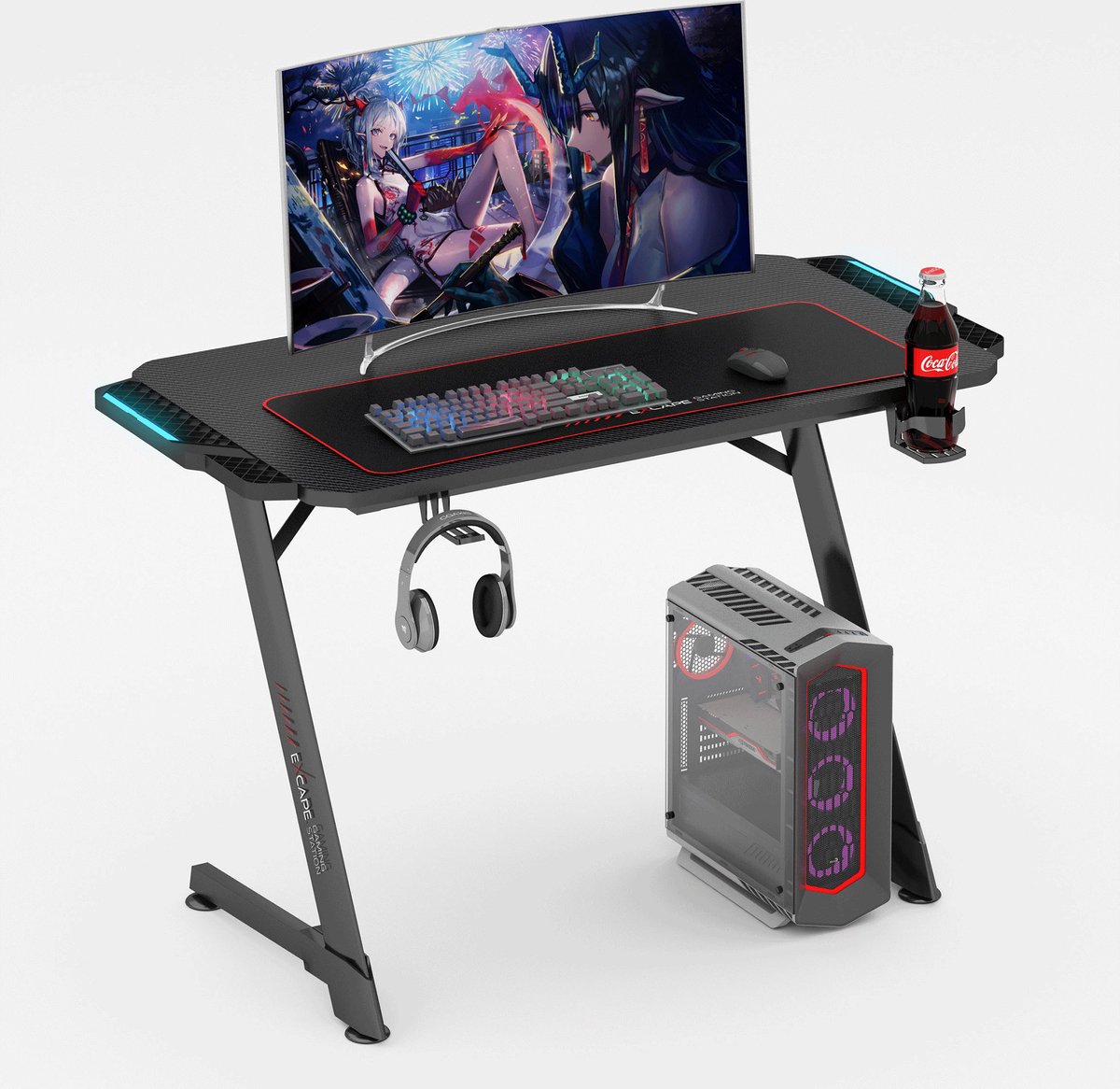 EXCAPE Gaming tafel A10 met LED-verlichting - A-vormige poten, carbon ...