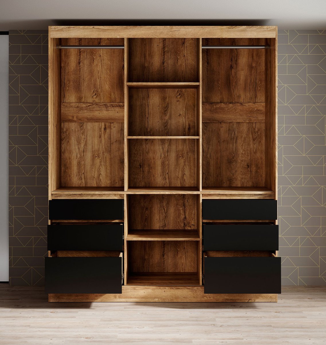 Meubella - Kledingkast Henry - Eiken - Zwart - 180 cm | bol.com