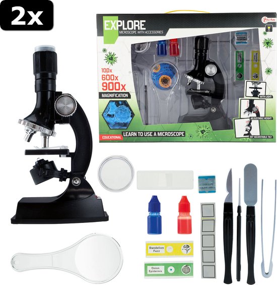 2x EXPLORE Wetenschap set microscoop met licht en met acc | bol.com