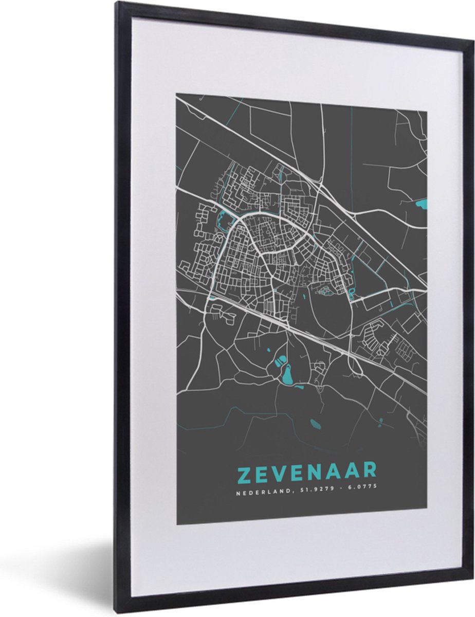 Fotolijst incl. Poster - Kaart - Zevenaar - Plattegrond - Stadskaart ...