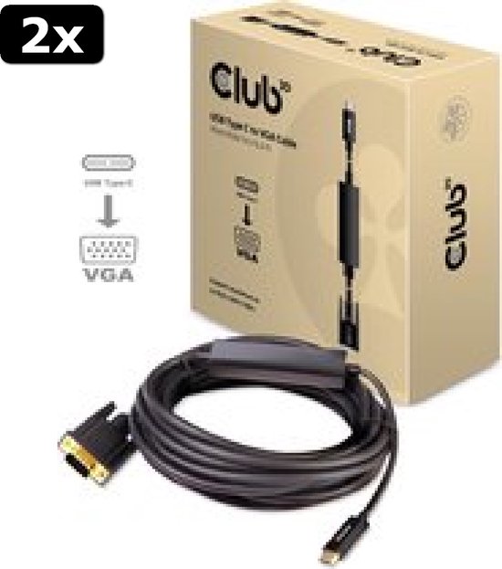 2x club3D USB-C‚Ñ¢ / VGA Adapterkabel USB-C stekker, VGA 15-polige ...