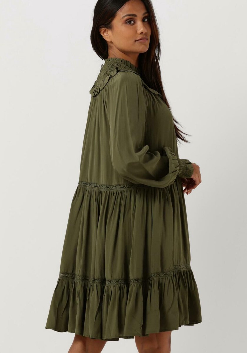 Scotch & Soda Smocked And Tiered Long Sleeved Dress Jurken - Olijf | bol.com